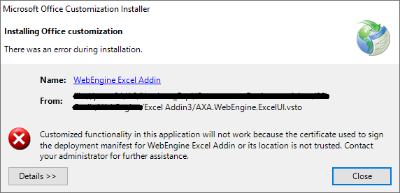 Install WebEngine Add-in for Excel | AXA WebEngine Test Framework